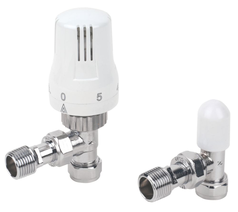 White & Chrome Angled TRV with Lockshield 15mm x ½" | Thermostatic ...