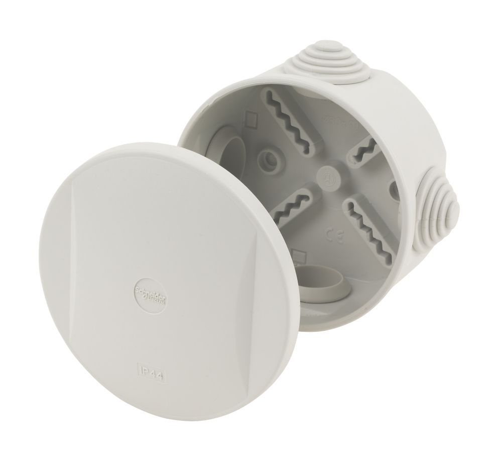 Schneider Electric Round 4-Entry Junction Box with Knockouts Grey 85mm ...