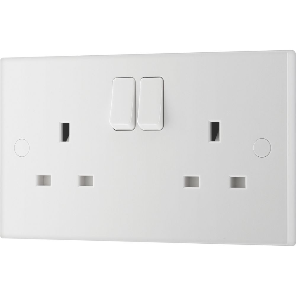 British General 13A 2-Gang Double Pole Switched Plug Socket White ...