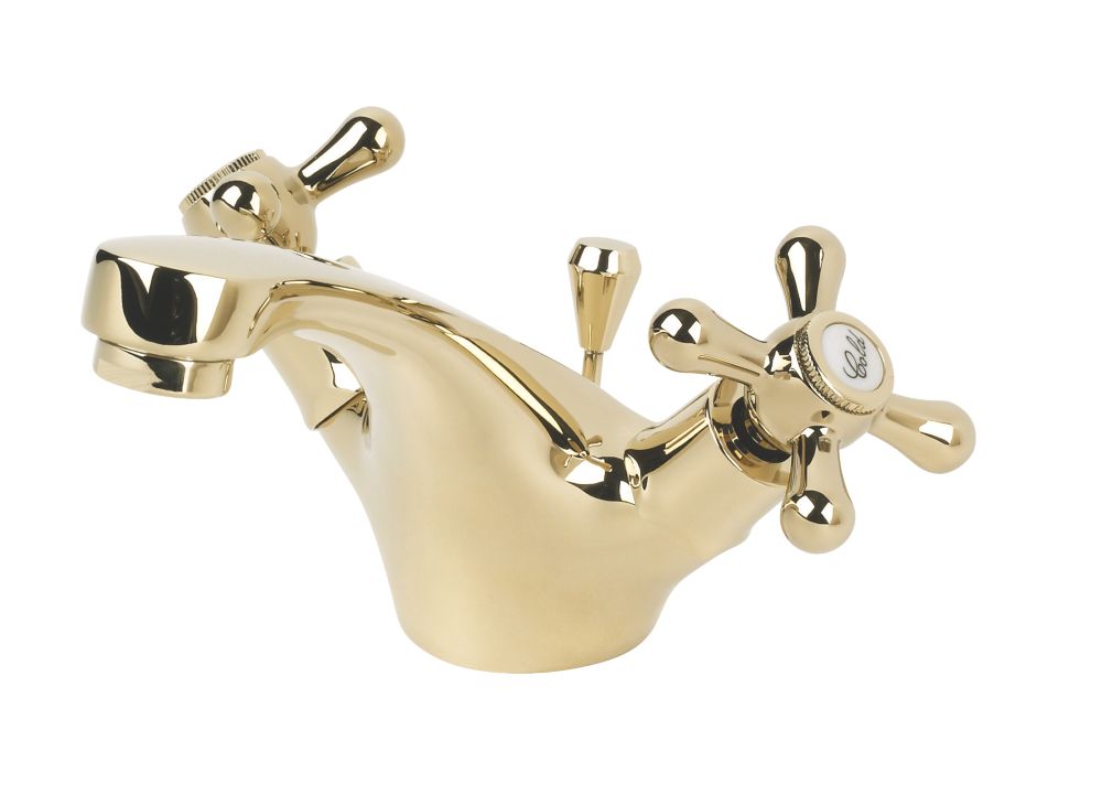 Swirl Traditional Bathroom Basin Mono Mixer Taps Gold Pair w/ Pop-Up ...