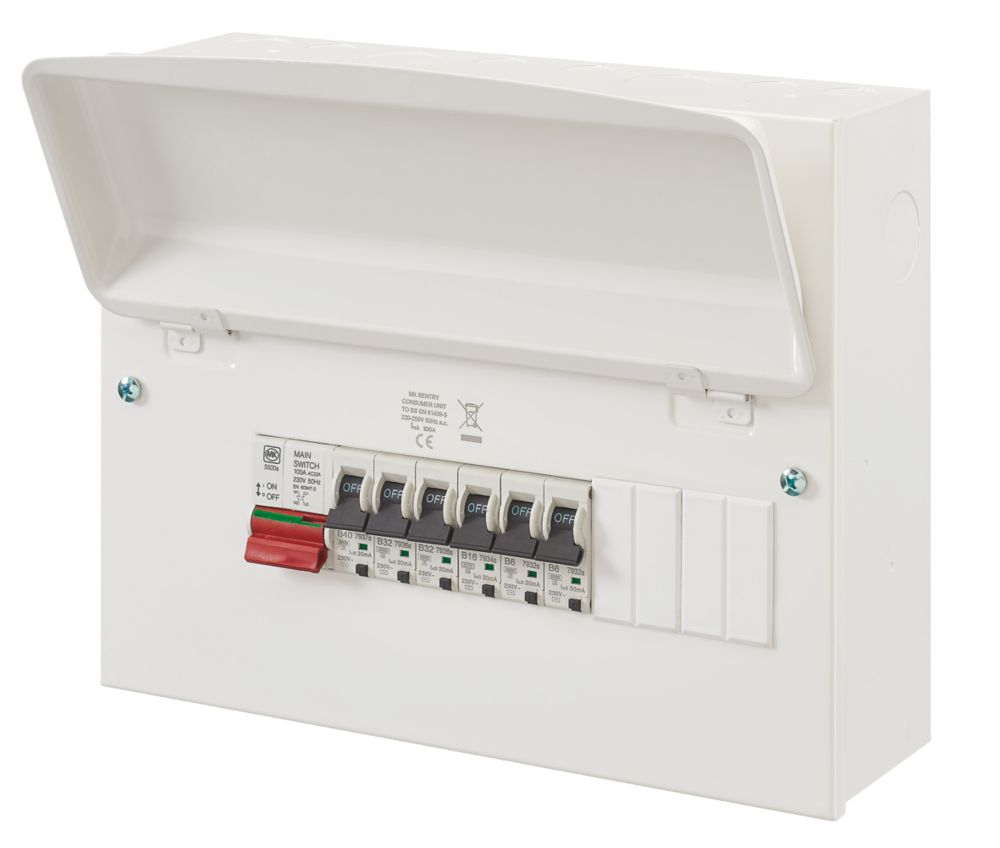 MK Sentry 12-Module 6-Way Populated Main Switch Consumer Unit | Domestic Consumer Units ...