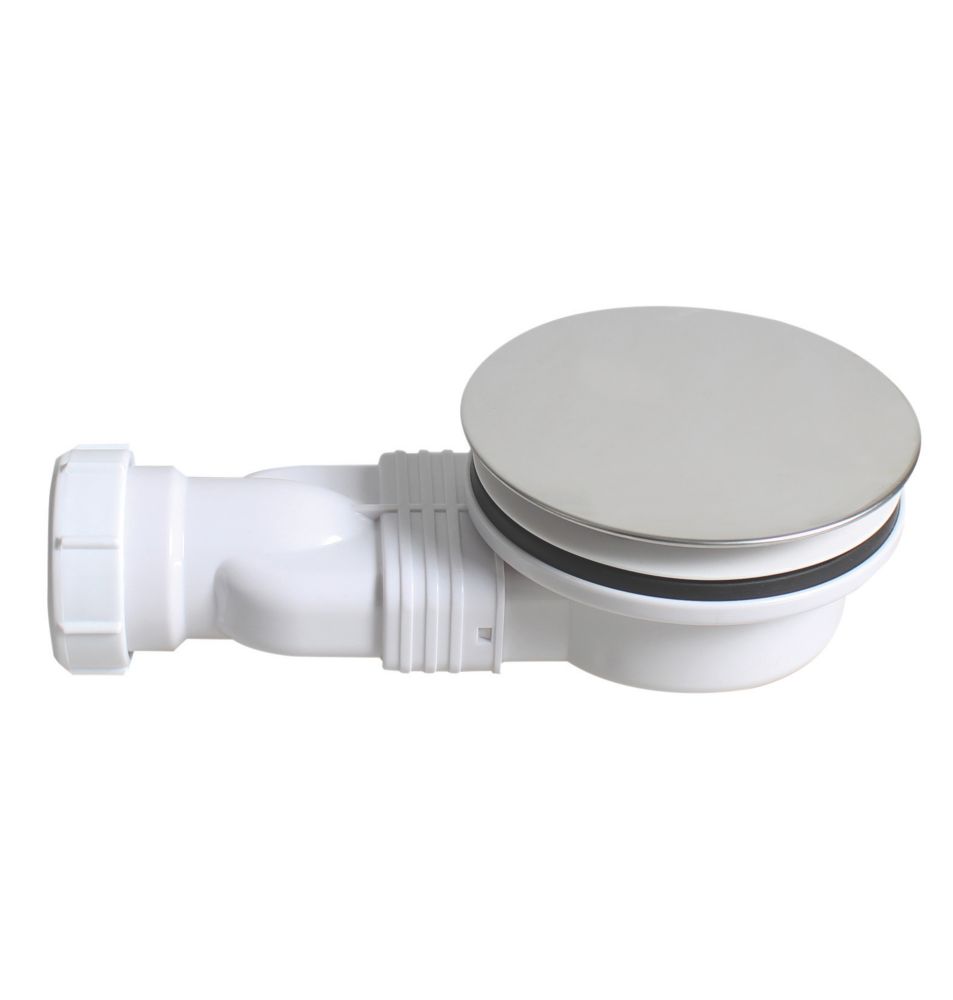 Flomasta Space-Saving Shower Waste Trap White / Stainless Steel 90mm