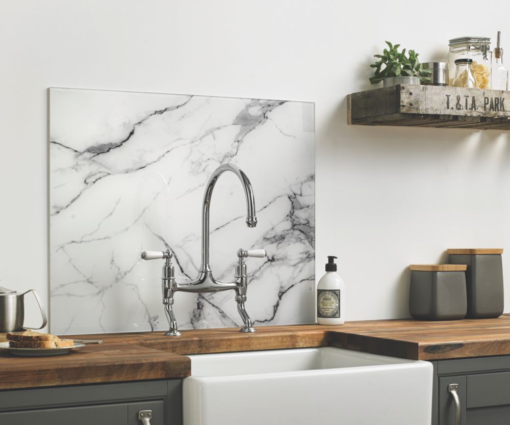 Splashback Carrara Marble Self-Adhesive Splashback 600mm x 750mm x 6mm