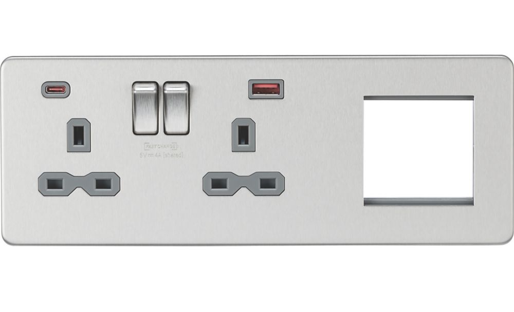 Knightsbridge 13A 2-Gang DP Combination Plate + 4.0A 2-Outlet Type A ...