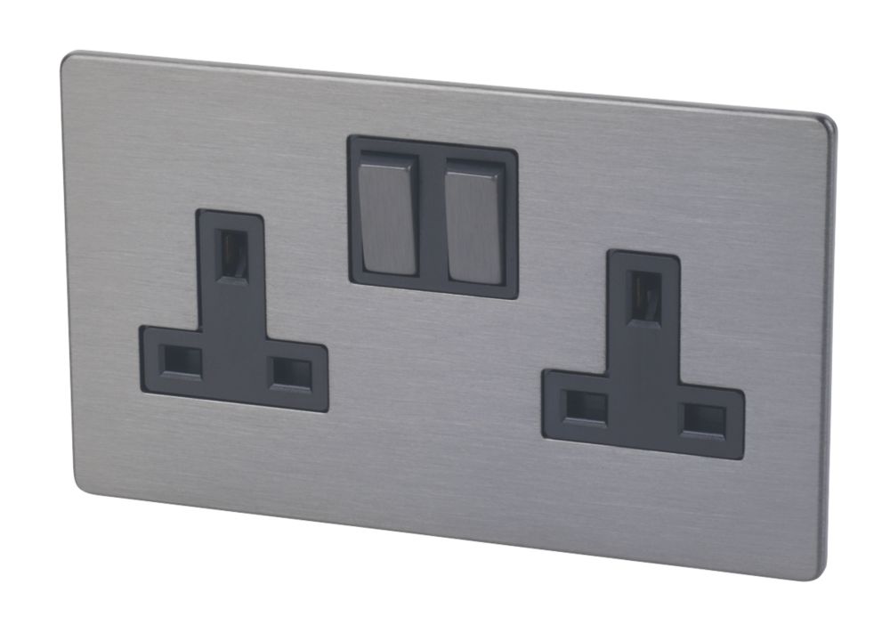 LAP 13A 2-Gang DP Switched Plug Socket Slate-Effect with Black Inserts ...