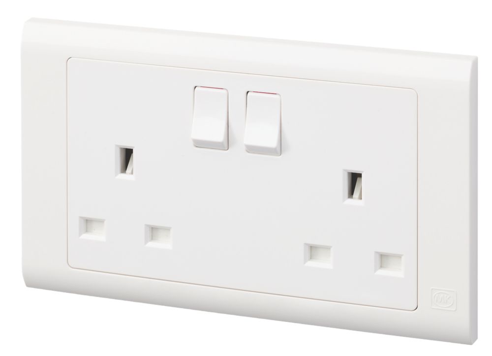 MK Essentials 13A 2-Gang SP Switched Socket White with White Inserts