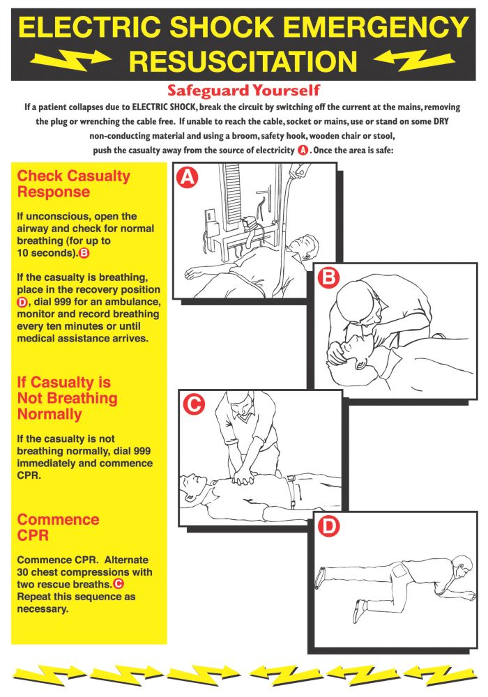 Electric Shock Emergency Resuscitation Safety Poster 600 x 420mm