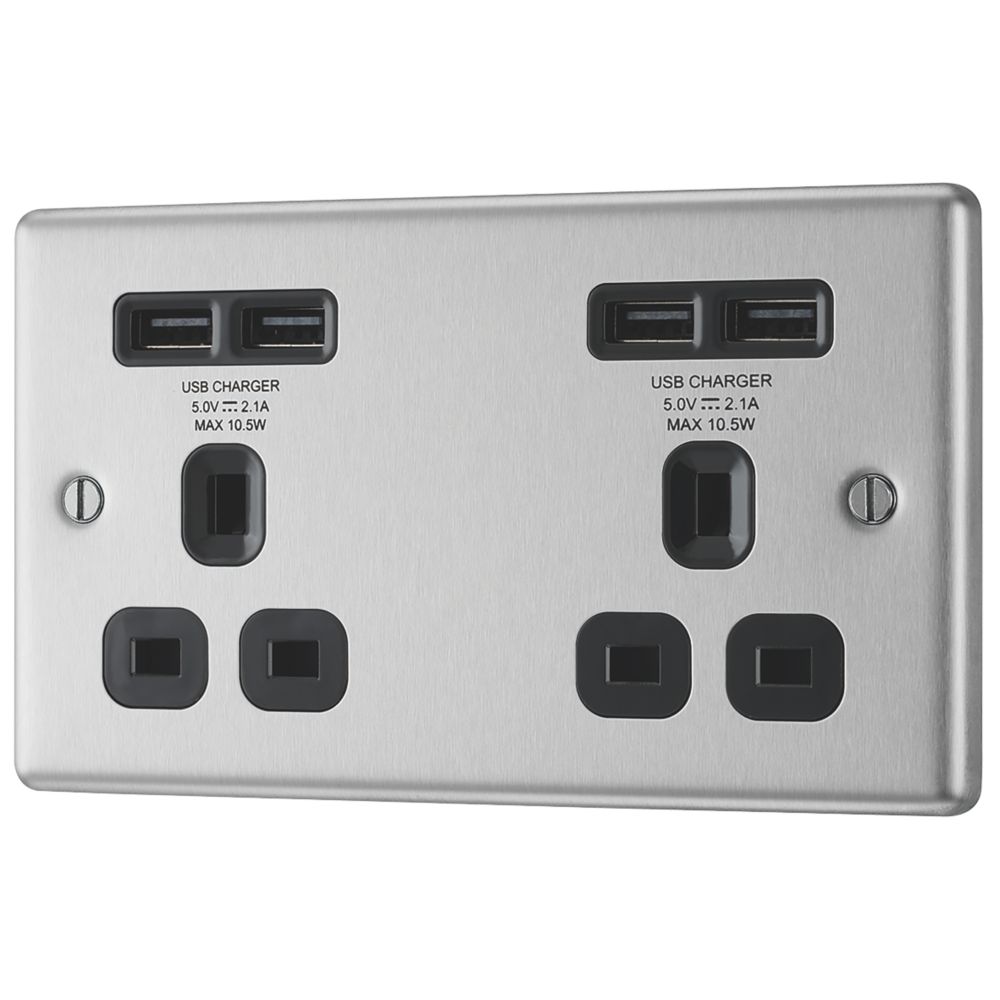 LAP 13A 2 Gang Unswitched Socket 4.2A 4 Outlet USB Charger Black Nickel ...