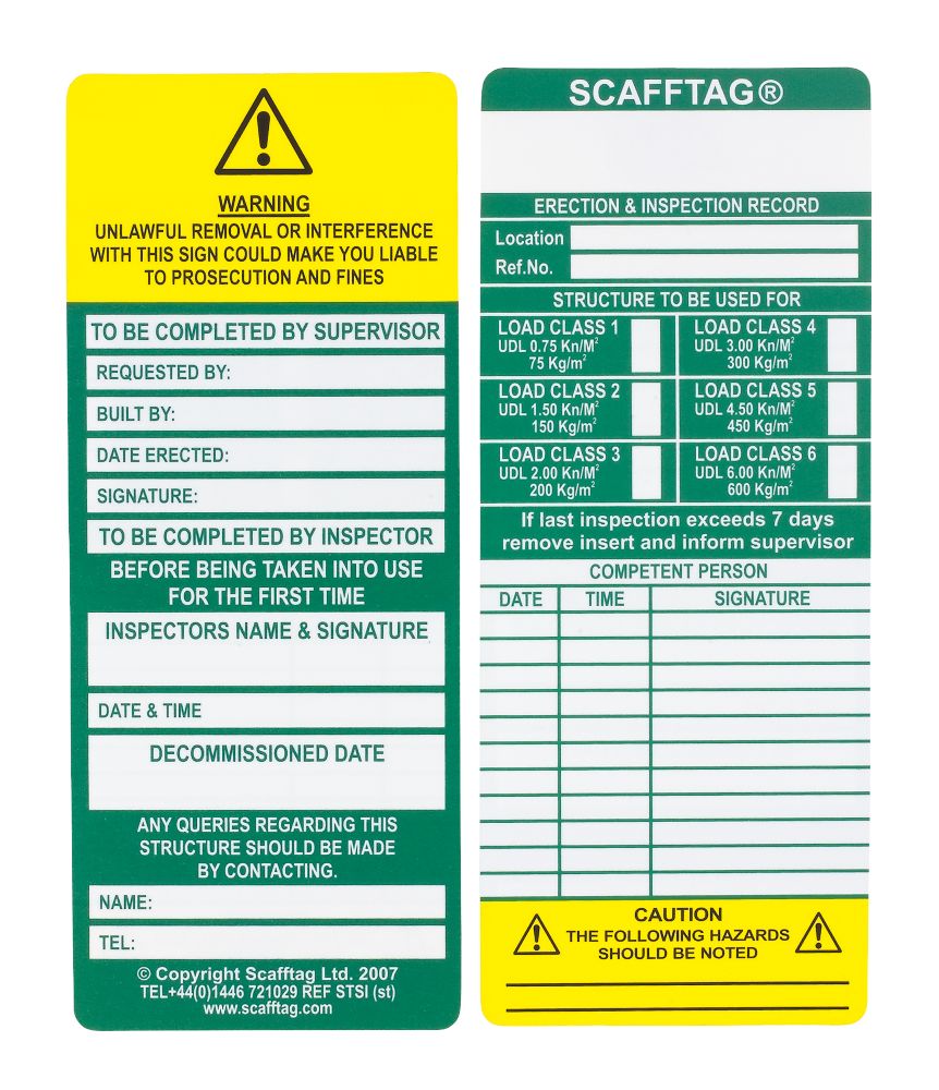 Scafftag Scaffold Standard Inspection Inserts Pack of 10
