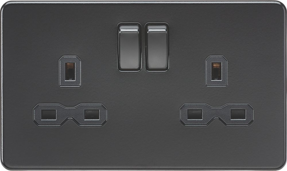 Knightsbridge 13A 2-Gang DP Switched Screwless Double Socket Matt Black ...