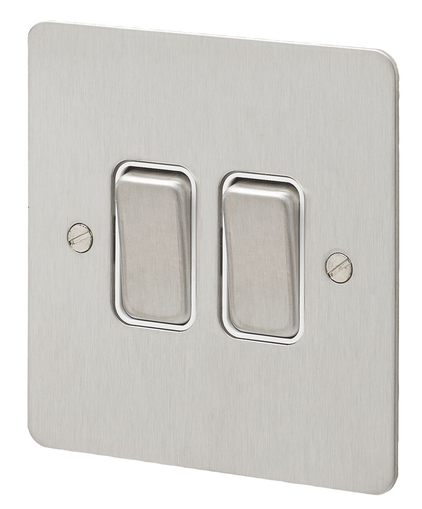 MK Edge 20AX 1-Gang 2-Way Switch Brushed Stainless Steel with White Inserts