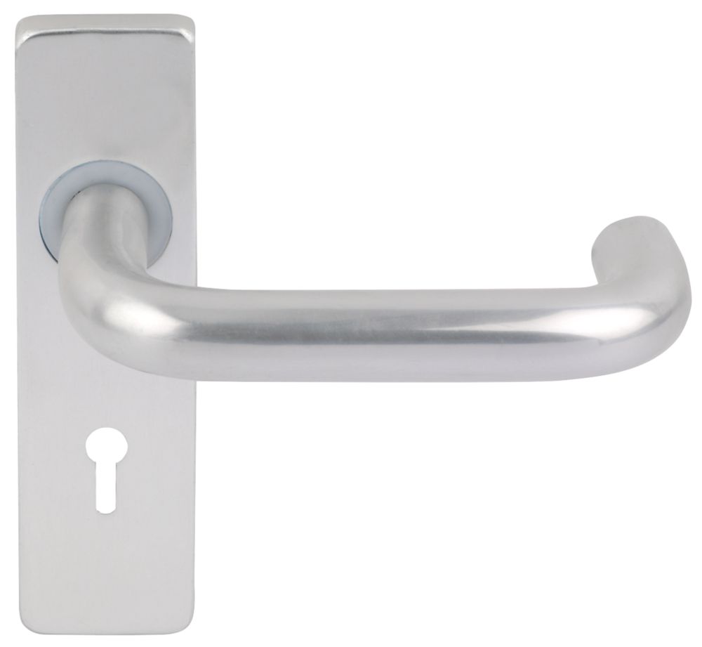 Smith & Locke Excell Fire Rated Lock Door Handle Set Pair Satin Aluminium