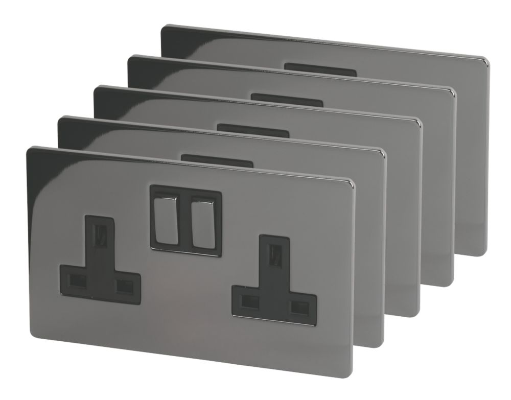 LAP 13A 1-Gang SP Switched Plug Socket Black Nickel with Black Inserts