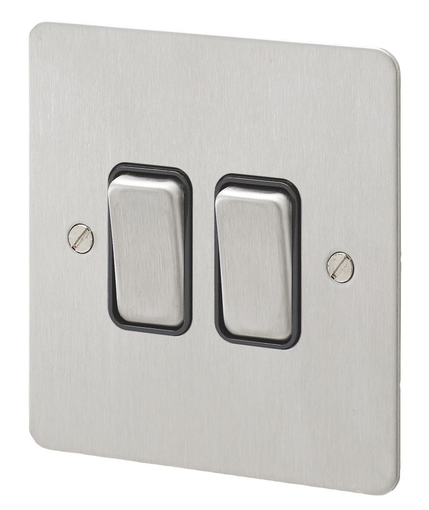 MK Edge 20AX 1-Gang 2-Way Switch Brushed Stainless Steel with White Inserts