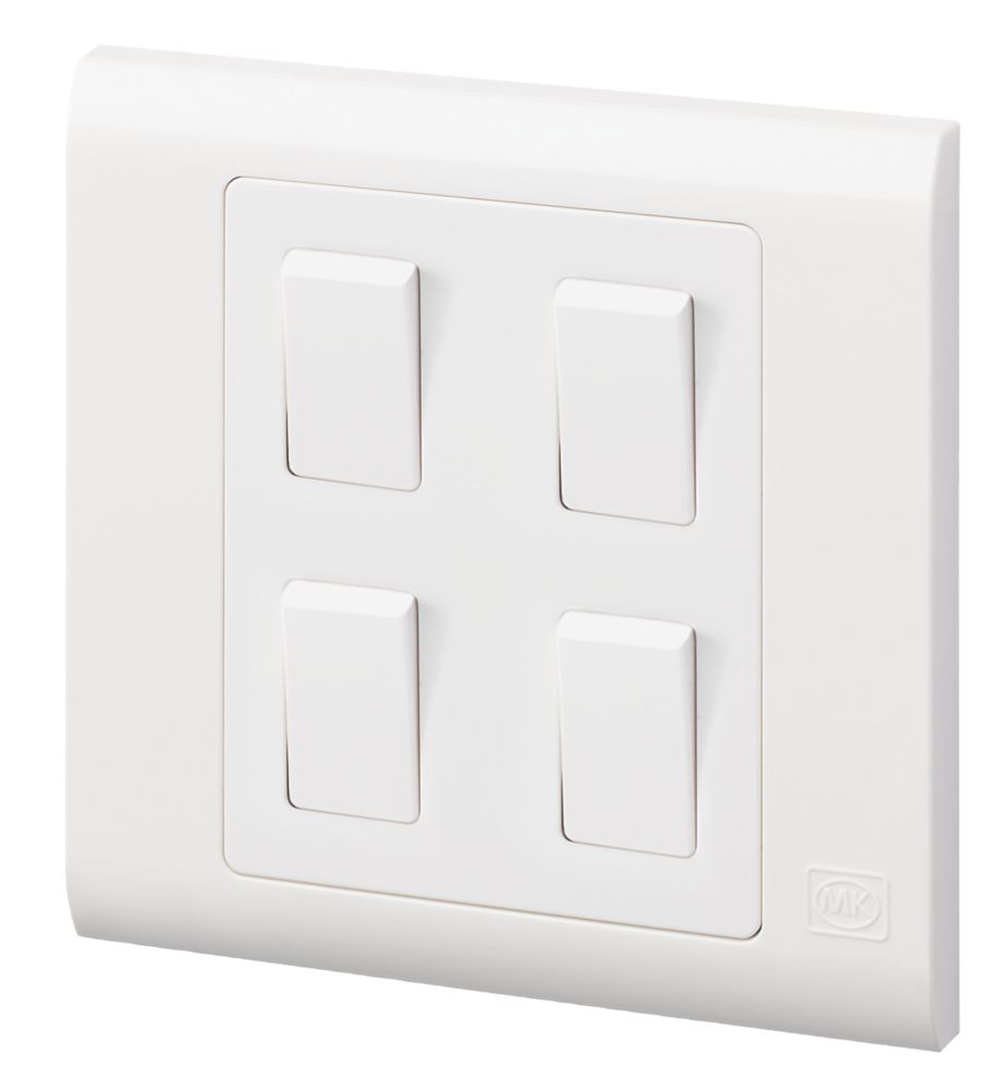 MK Essentials 10AX 4-Gang 1-Way Light Switch White with White Inserts