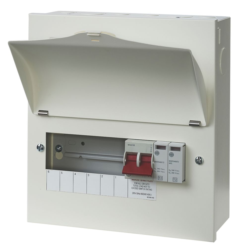 Wylex 10-Module 6-Way Part-Populated Main Switch Consumer Unit with SPD