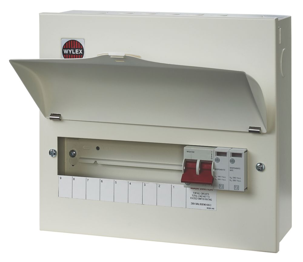 Wylex 10-Module 6-Way Part-Populated Main Switch Consumer Unit with SPD