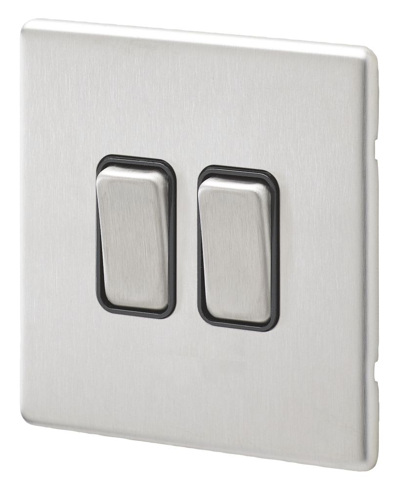 MK Aspect 10AX 2-Gang 2-Way Switch Brushed Stainless Steel with White ...