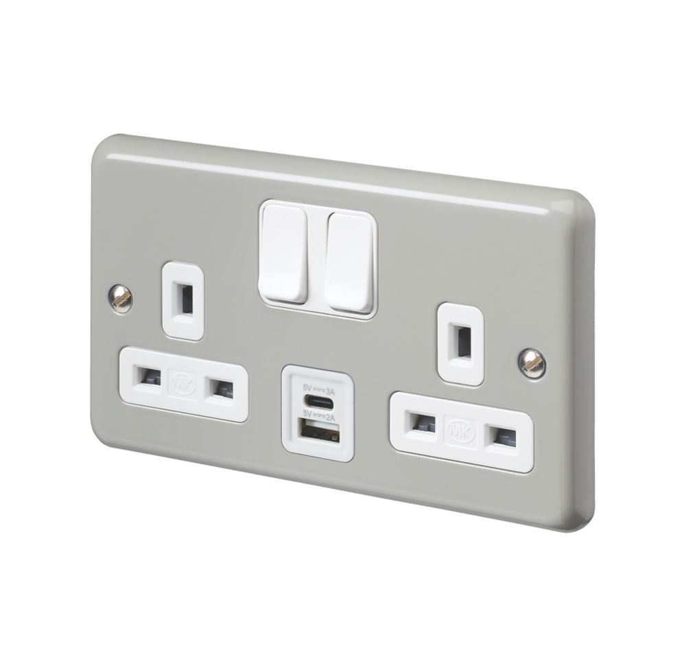 MK Contoura 13A 2-Gang DP Switched Socket + 3A 2-Outlet Type A & C USB ...
