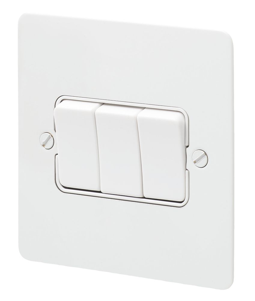 MK Edge 10AX 3-Gang 2-Way Light Switch White with White Inserts