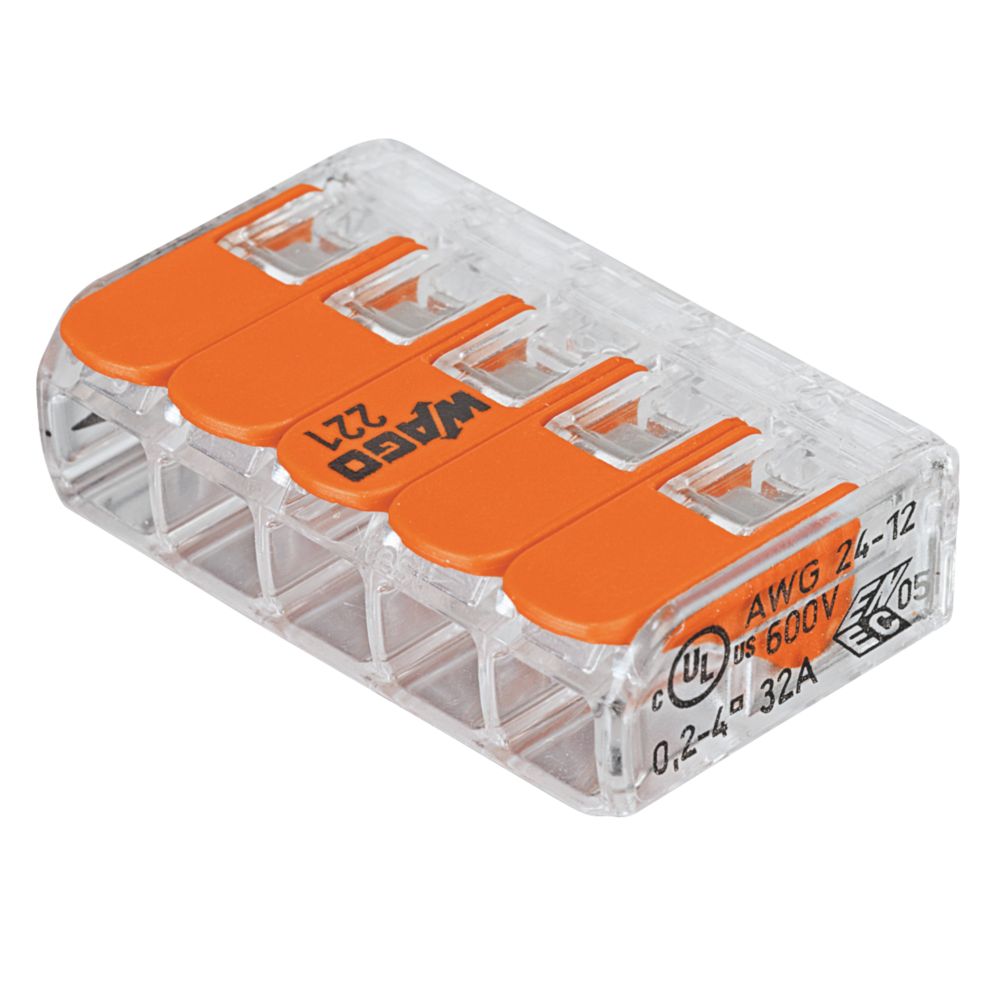 Wago 2 Way Lever Connector 221 Series 32A Pack of 100