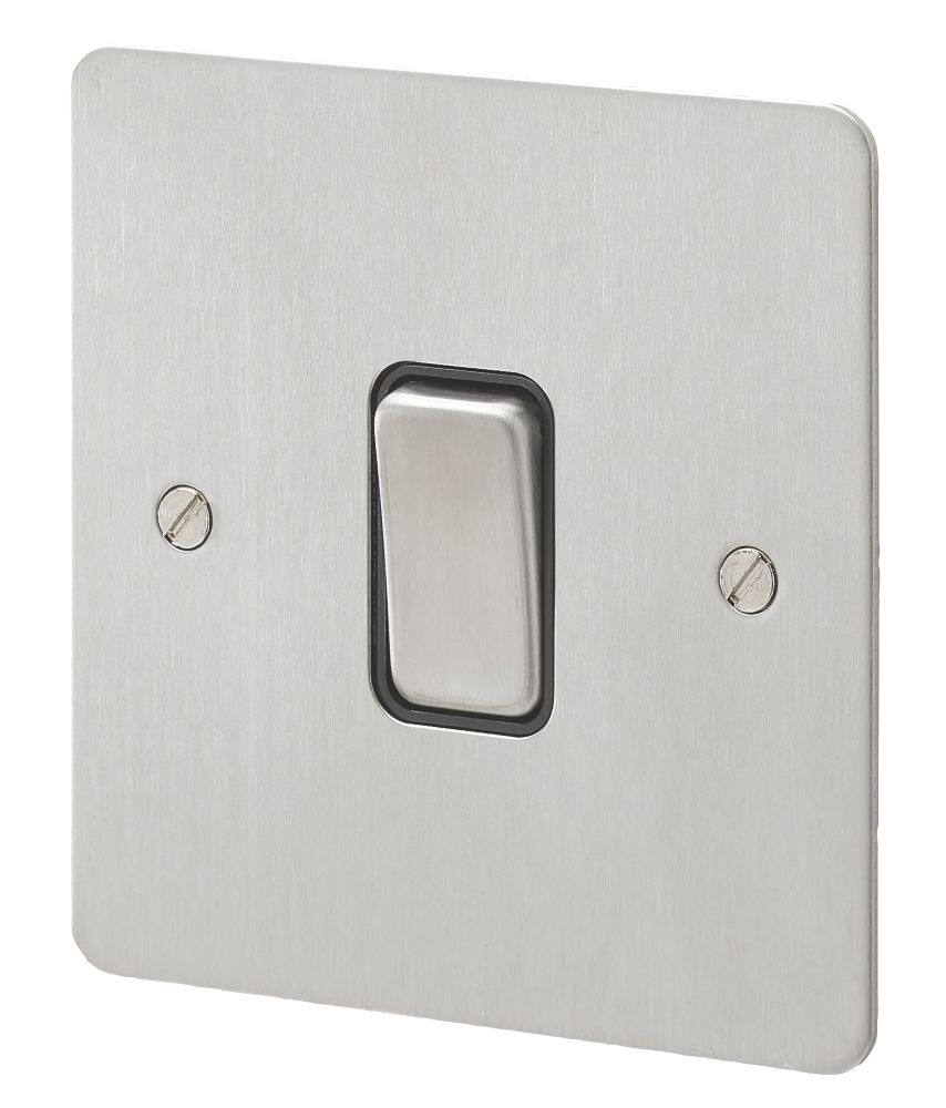 MK Edge 20AX 1-Gang 2-Way Switch Brushed Stainless Steel with White Inserts