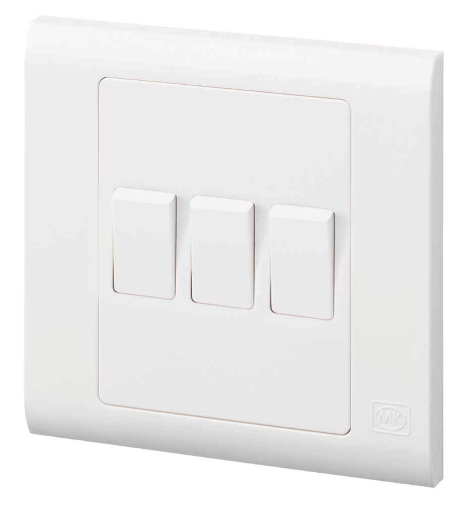 MK Essentials 10AX 3-Gang 1-Way Light Switch White with White Inserts