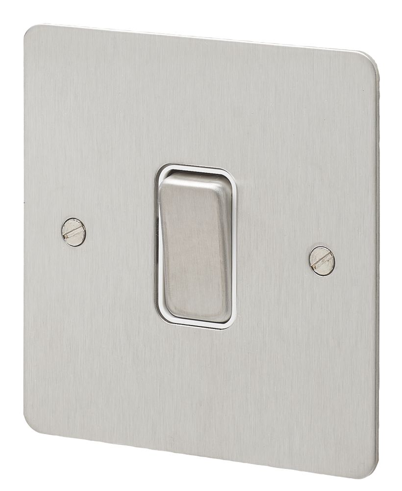 MK Edge 20AX 1-Gang 2-Way Switch Brushed Stainless Steel with White Inserts