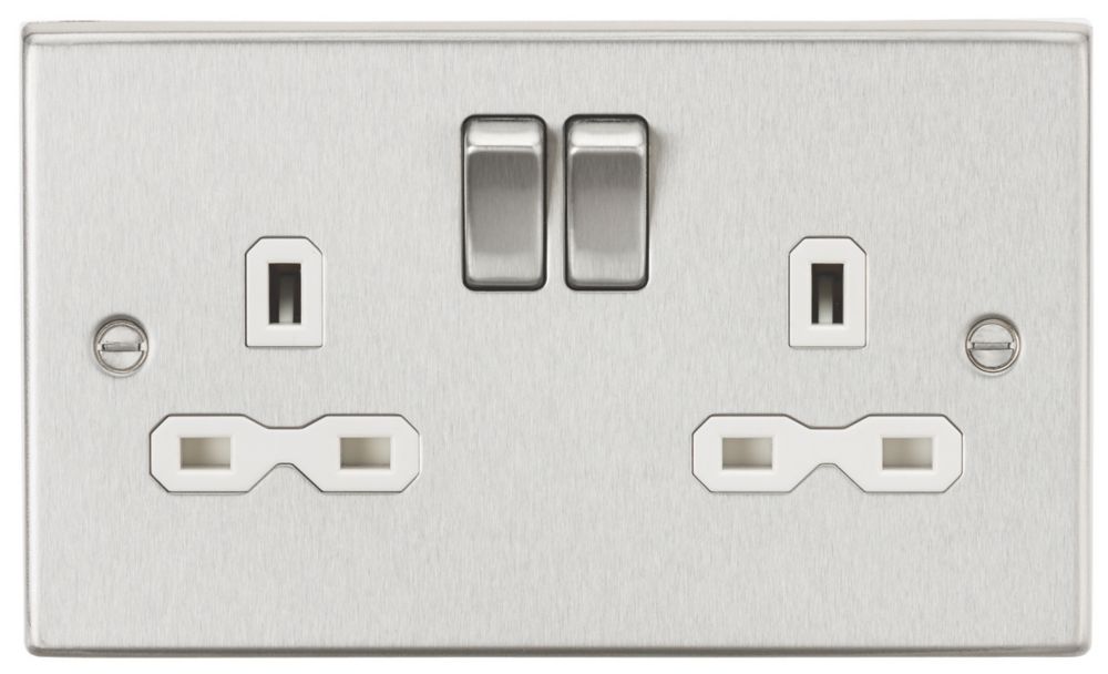 Knightsbridge 13A 2-Gang DP Switched Double Socket Brushed Chrome with ...