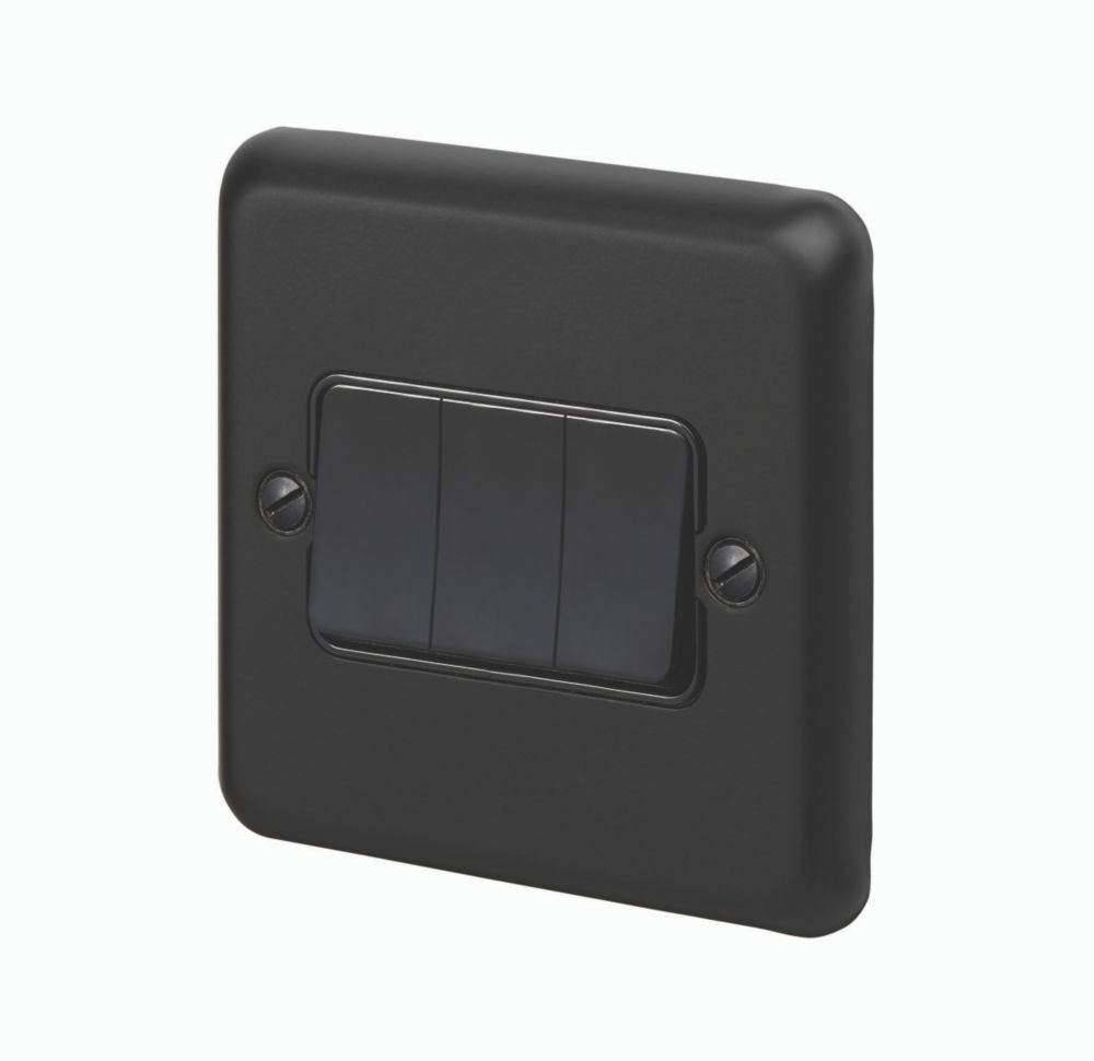 MK Contoura 10A 3-Gang 2-Way Switch Black with Colour-Matched Inserts