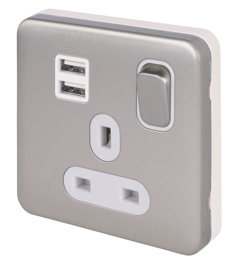 Schneider Electric Lisse Deco 13A 1-Gang SP Switched Socket + 2.1A 2 ...