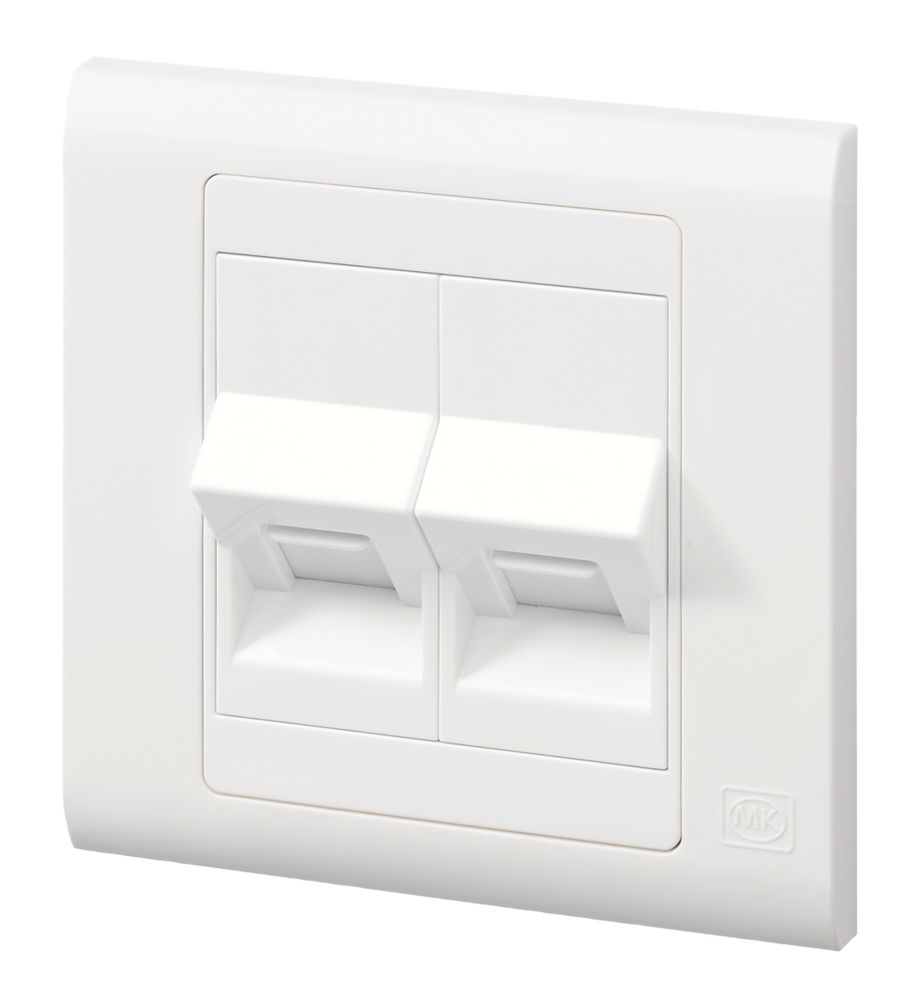 MK Essentials Double RJ45 Ethernet Socket White with White Inserts