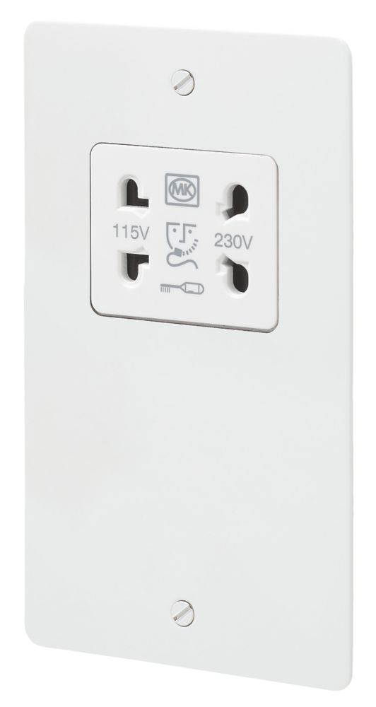 MK Essentials 2-Gang Dual Voltage Shaver Socket 115/230V White with ...