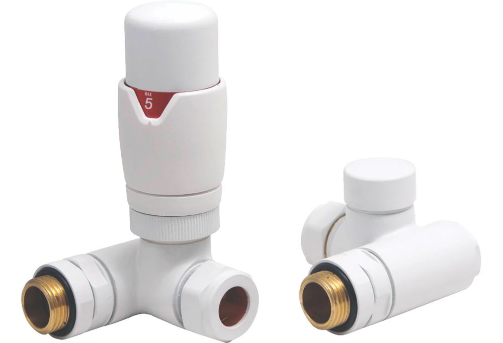 Towelrads White Corner Thermostatic Dual Fuel TRV & Lockshield 15mm x 1/2"