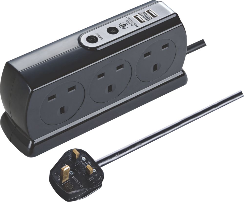 Masterplug 10 Gang Surge Protected Tower Extension Lead 2.1A 2G USB ...