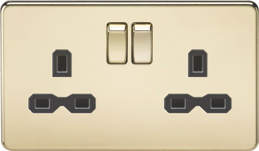 Knightsbridge 13A 2-Gang DP Switched Double Socket Polished Brass with ...