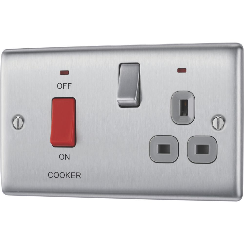 British General Nexus Metal 45A 2-Gang DP Cooker Switch & 13A DP ...