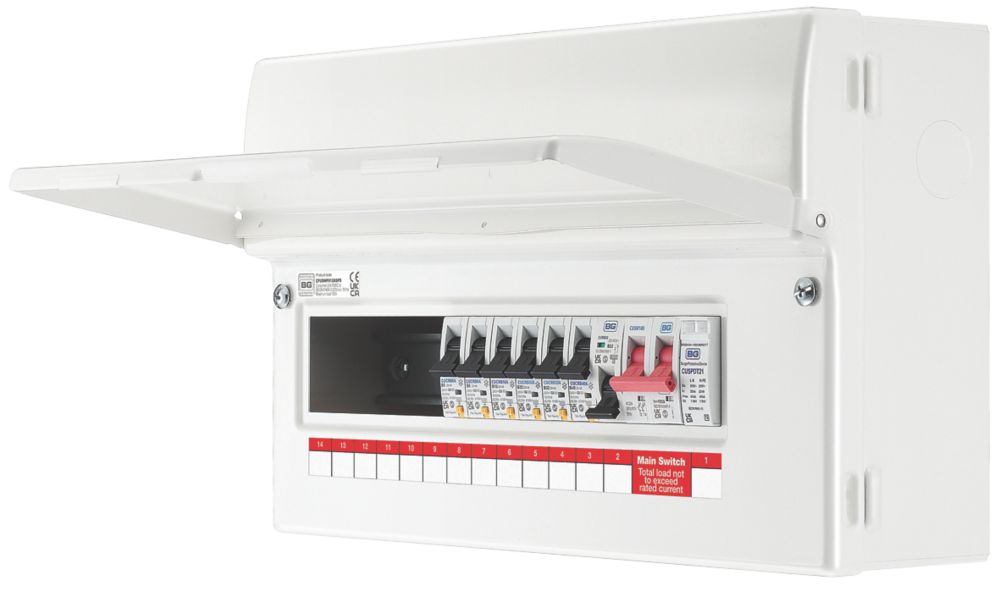 British General Fortress 16-Module 6-Way Part-Populated Main Switch Consumer Unit with SPD