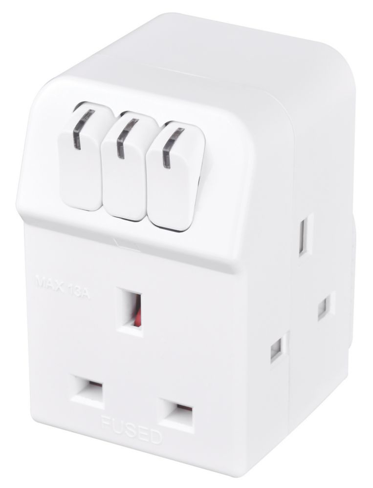 Masterplug 13A Fused 3-Way Plug Adaptor