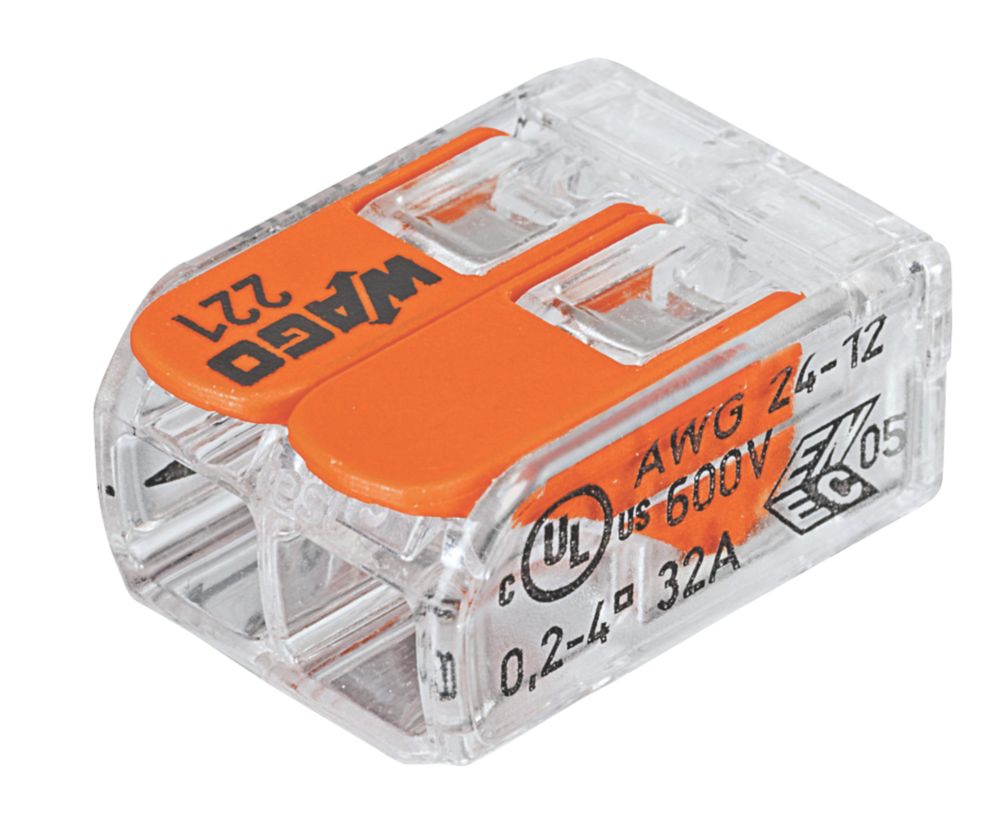 Wago 2 Way Lever Connector 221 Series 32A Pack of 100