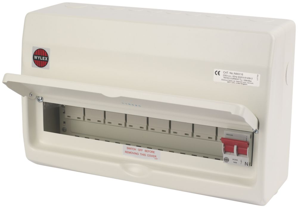 Wylex NMX 18-Module 16-Way Part-Populated Main Switch Consumer Unit