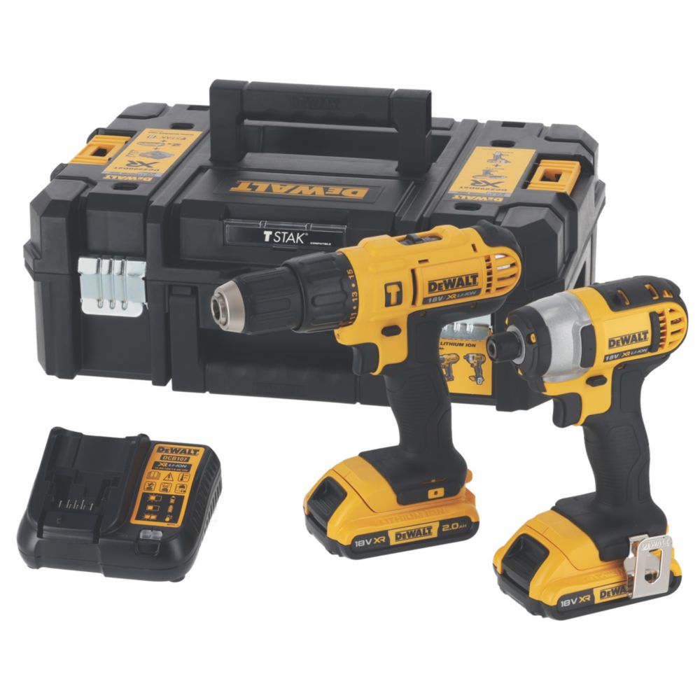 DeWalt DCK2060D2T SFGB 18V 2.0Ah Li Ion XR Brushless Cordless Combi Drill and Impact Driver Twin ...