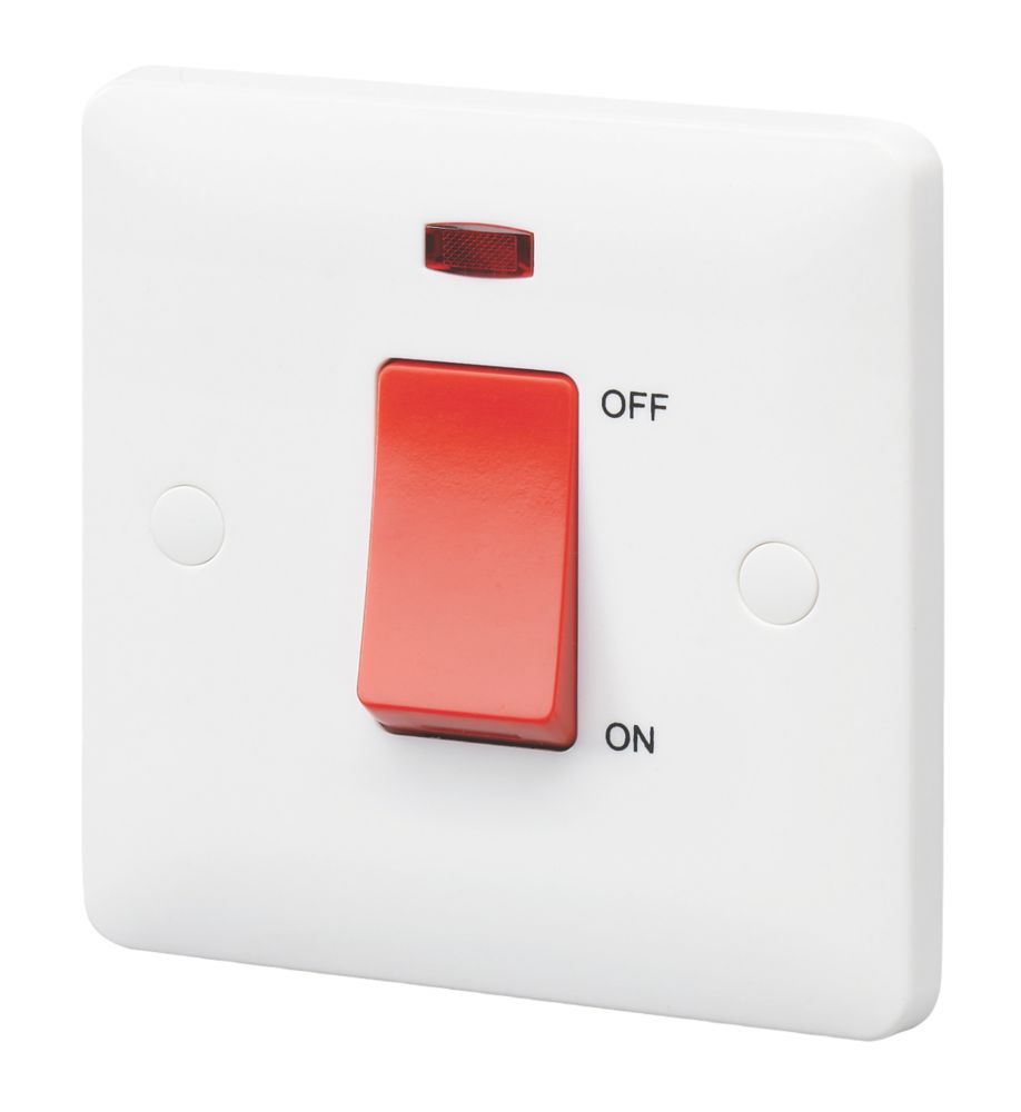MK Base 45A 1-Gang DP Control Switch White with Neon with Red Inserts
