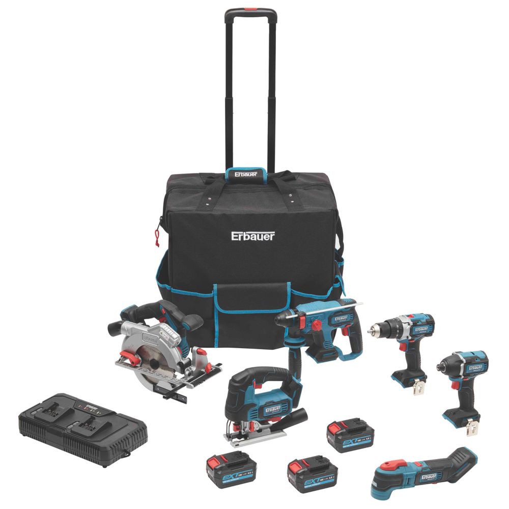Erbauer E18-6KA 18V 4.0Ah Li-Ion EXT Cordless Power Tool Kit