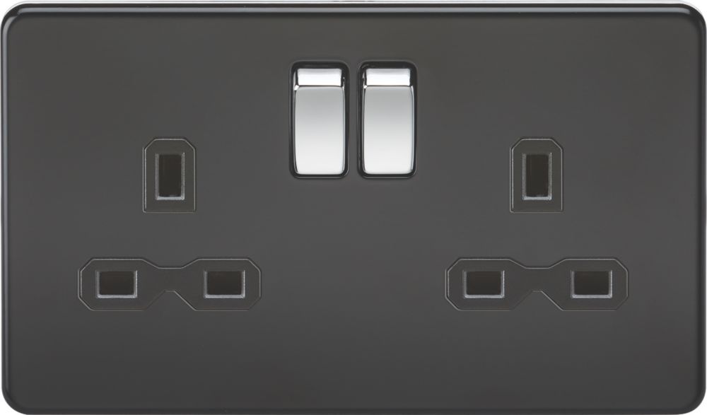 Knightsbridge 13A 2-Gang DP Switched Double Socket with Chrome Switches ...